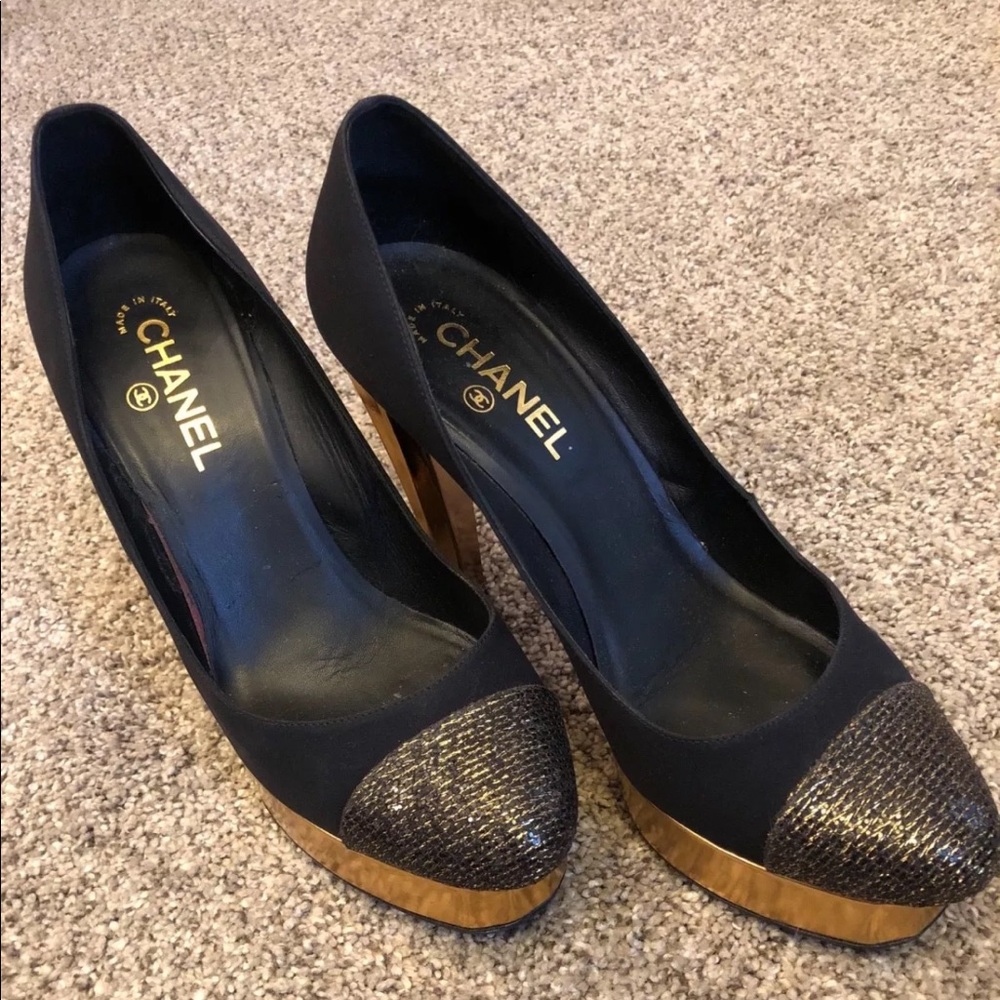Authentic Chanel Cap Toe Platform Pump - Gem